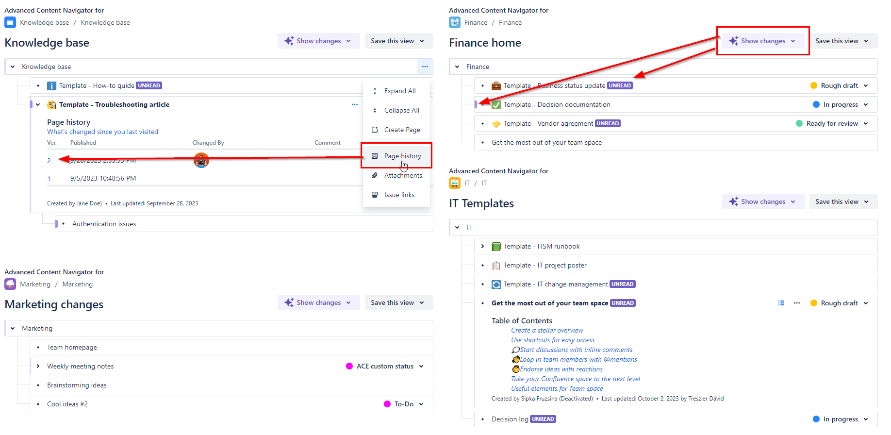 How to show a Page Tree with page-version numbers ...