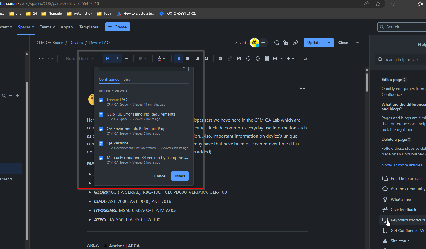 BUG REPORT - Confluence INSERT LINK