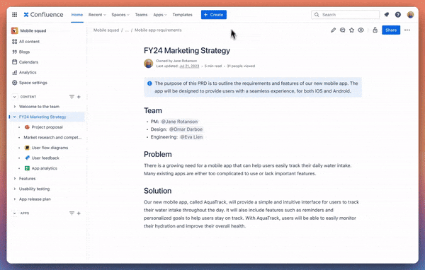 Smart Links in Confluence's Content Tree: All your work in one place
