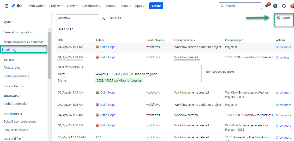 How to extract status workflow in every project