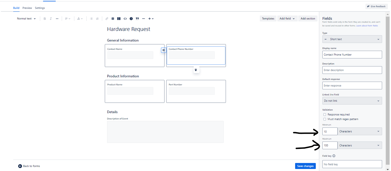 How do I set a 100 character limit on a custom fie...