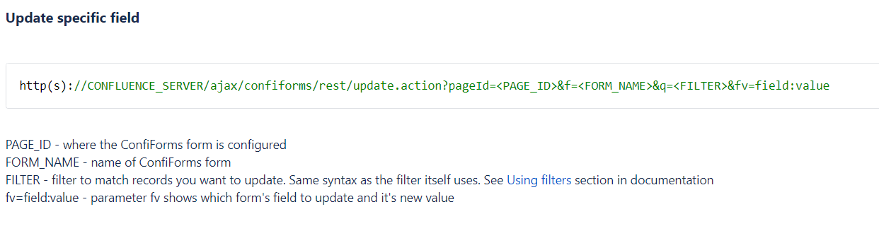 Confiform API call filter to upload to same entry