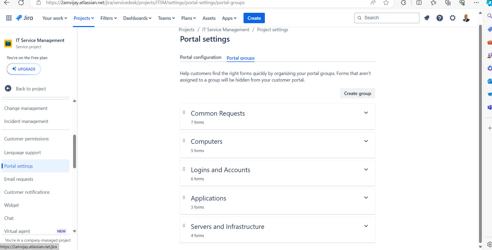 Organize the Portal with service request and group...