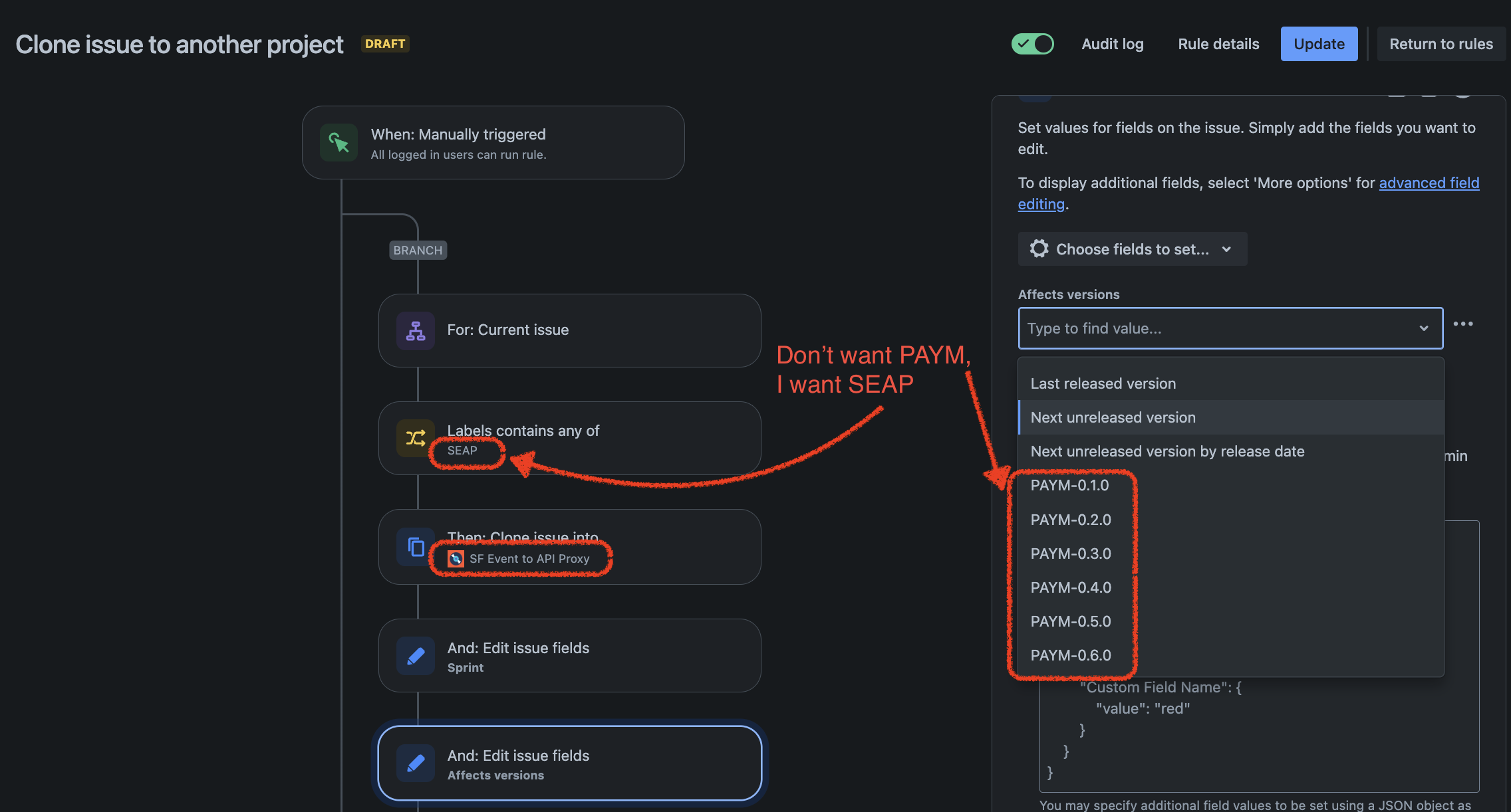 Solved: Automation - Add fix/version of "next unreleased v...
