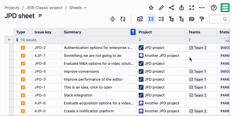 Portfolio View of multiple projects