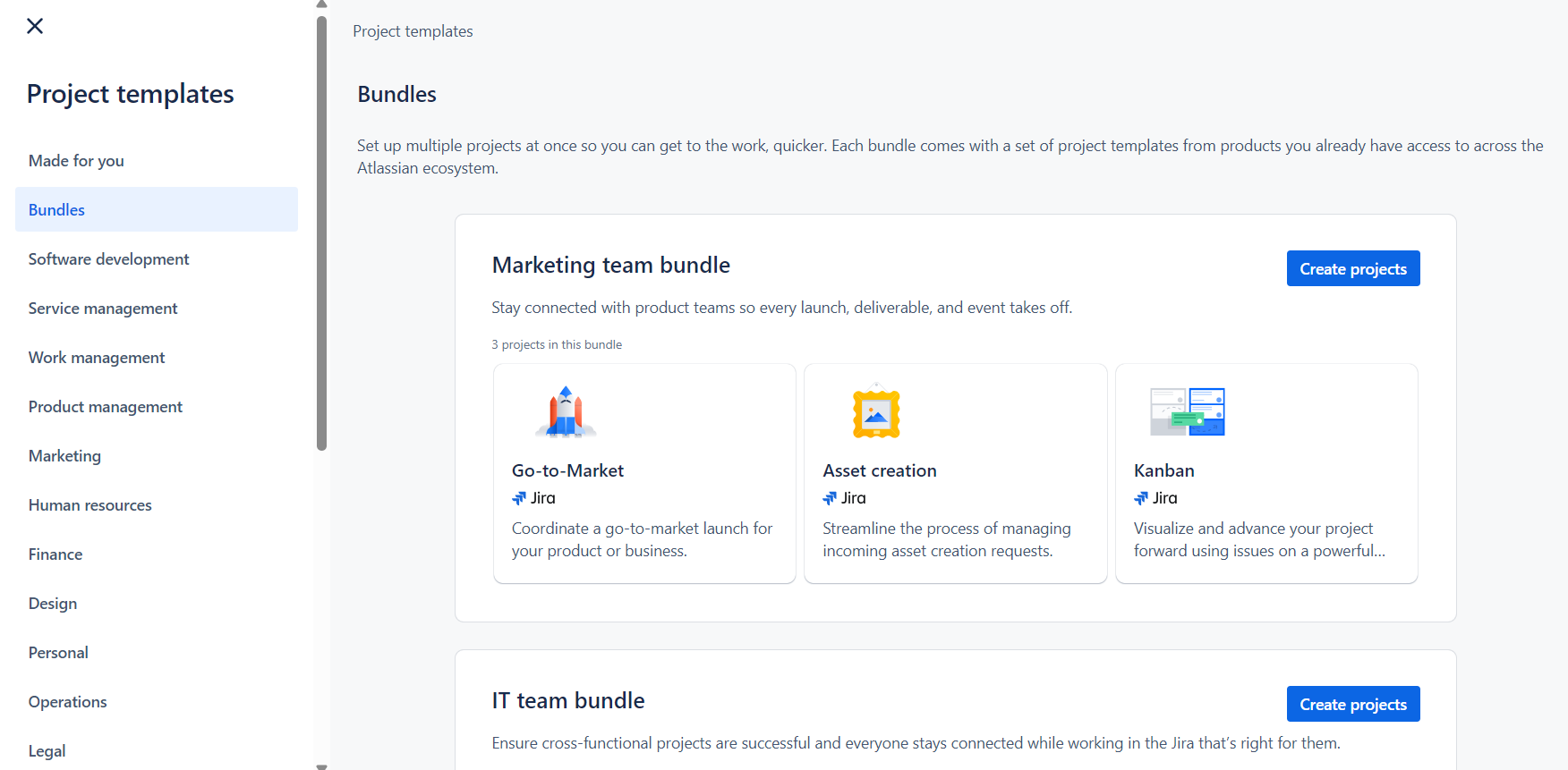 Unable to see Bundle option in Create Project sect...