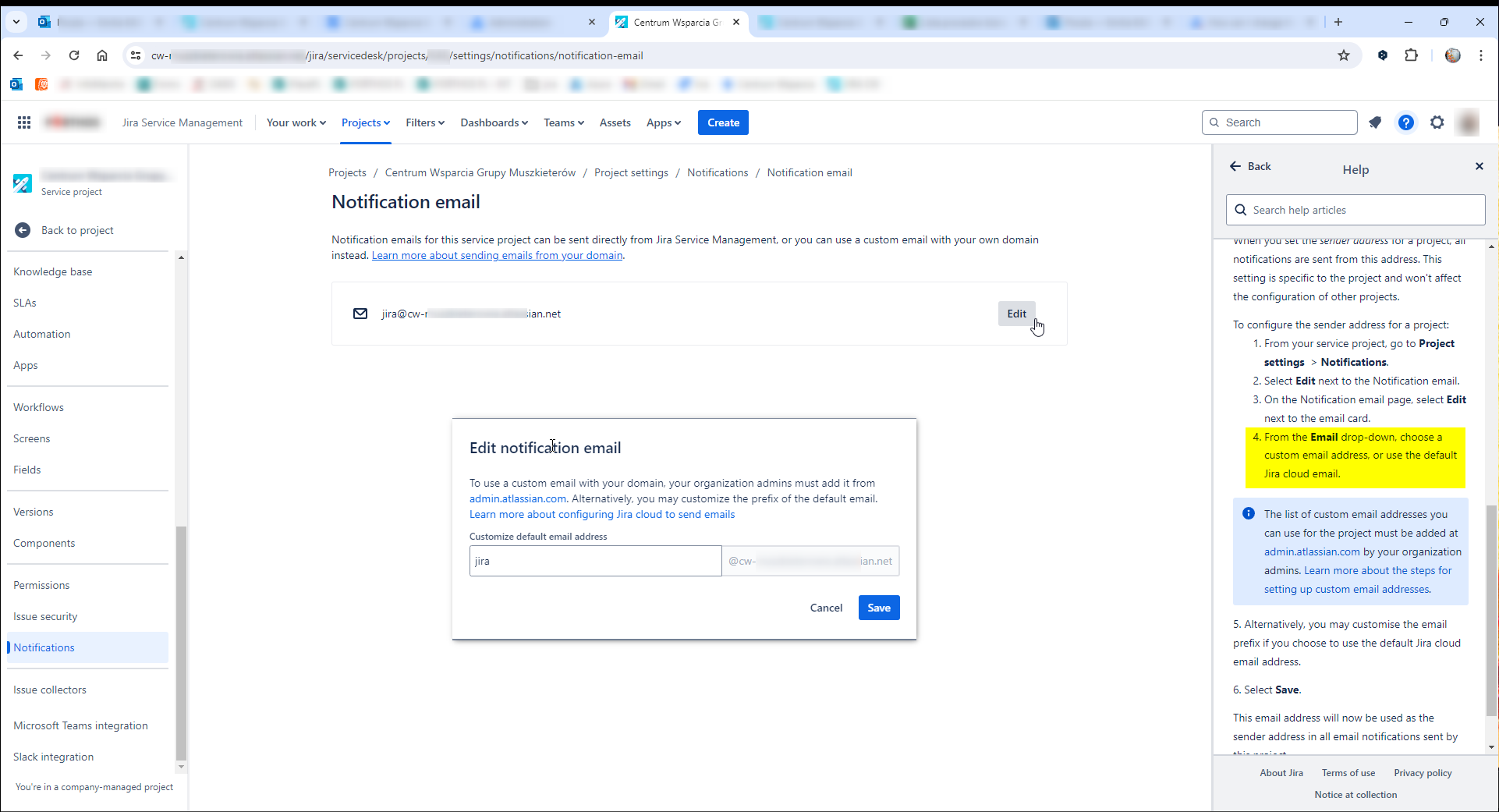 How can I change the email address of outgoing not...