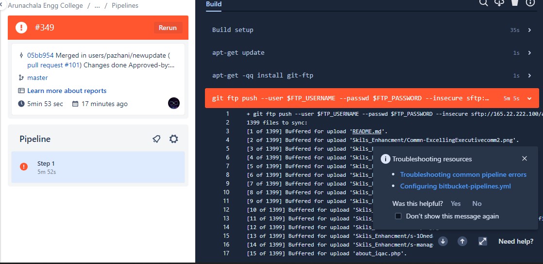 Pipeline showing failed