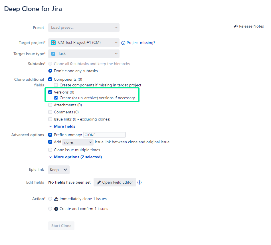 Solved: How to copy over fix versions and their tied issue...