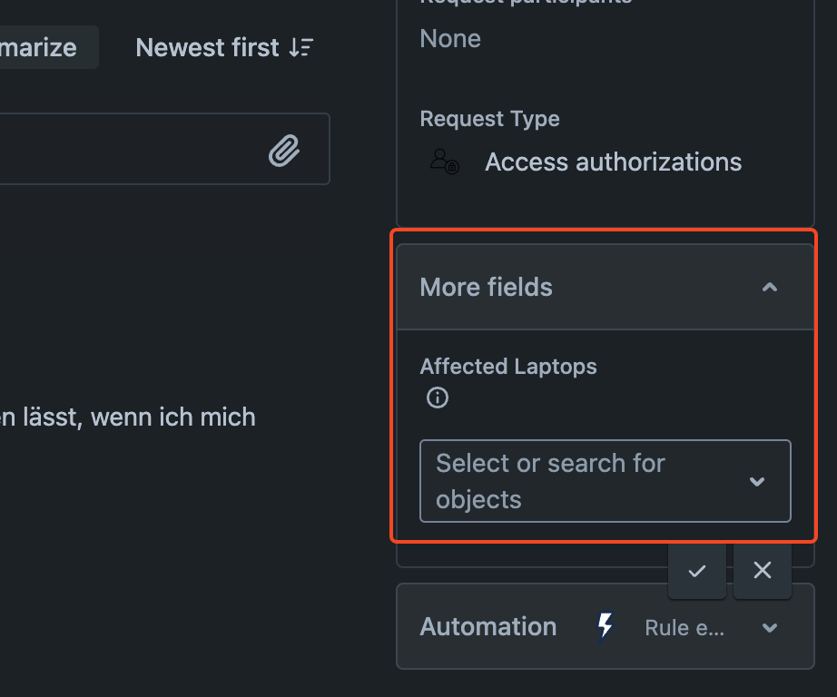 Link JSM Asset to user what opened issue