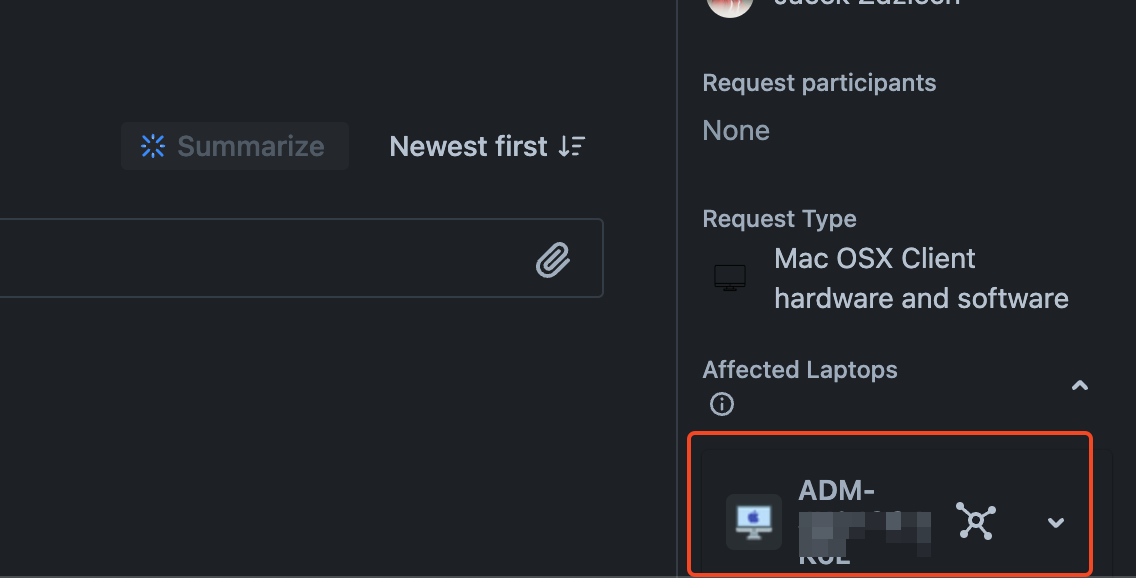 Link JSM Asset to user what opened issue