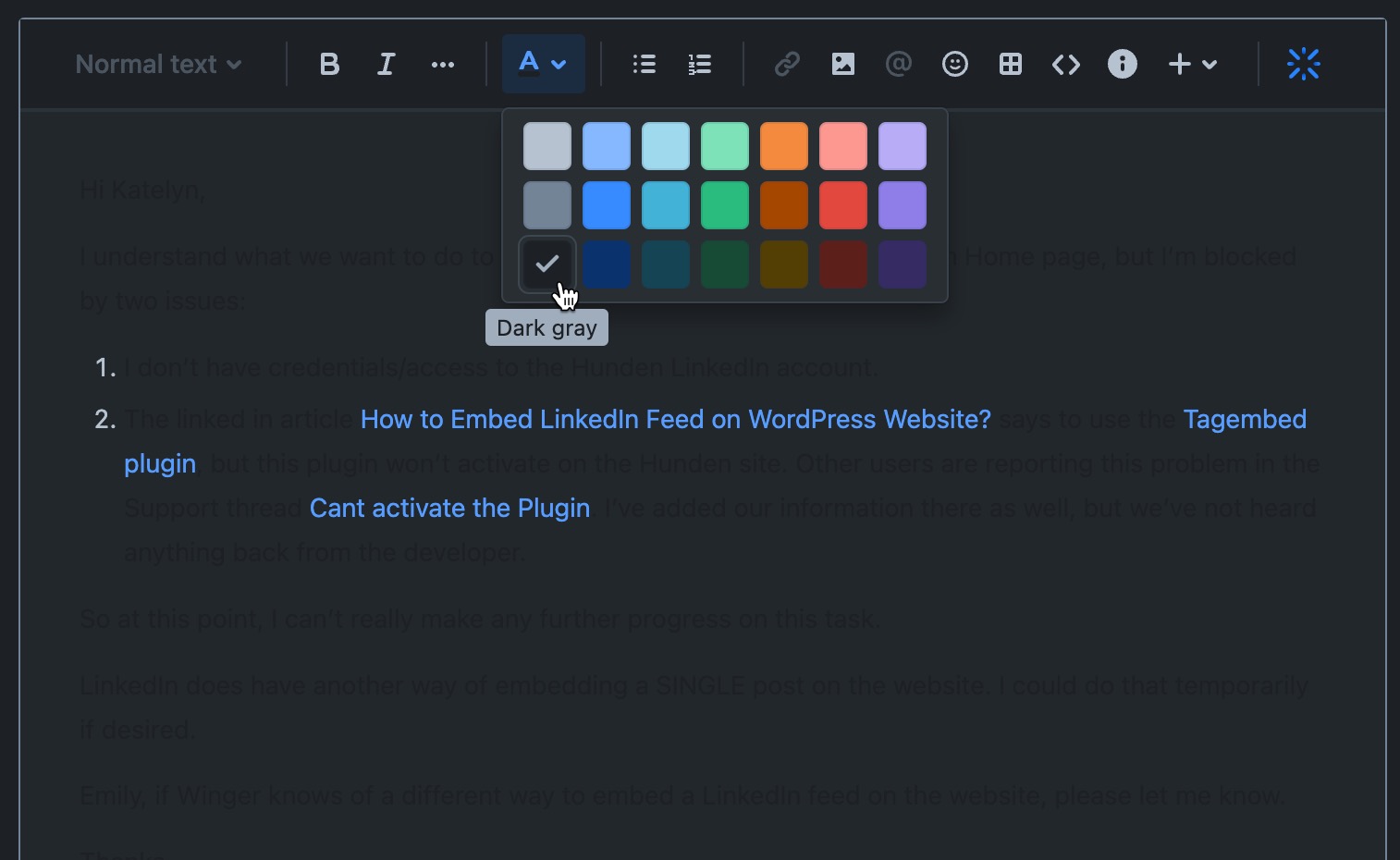How to fix: Pasting dark mode text from email into...