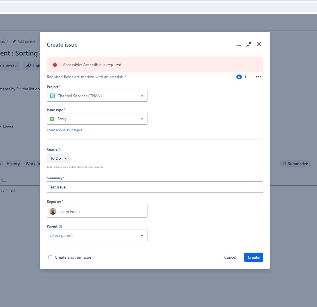 Solved: Getting an error message when creating an issue in...