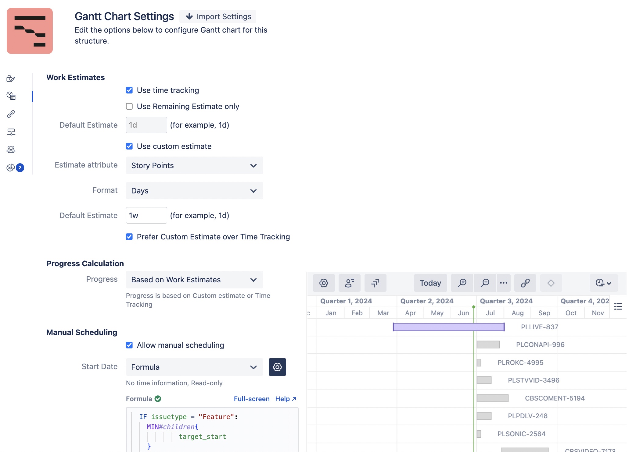 JIRA Structure Formula for Gantt - Feature's Child...