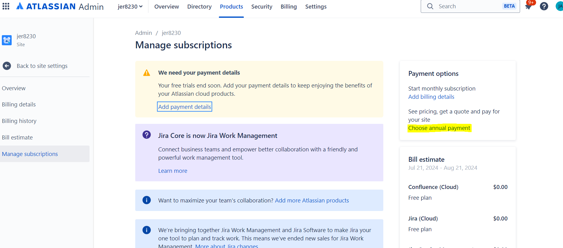 How to change from monthly to anual payments