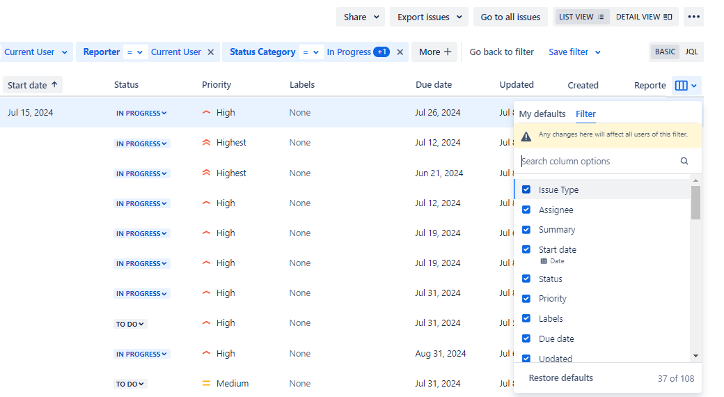 Issues List Date Sorting