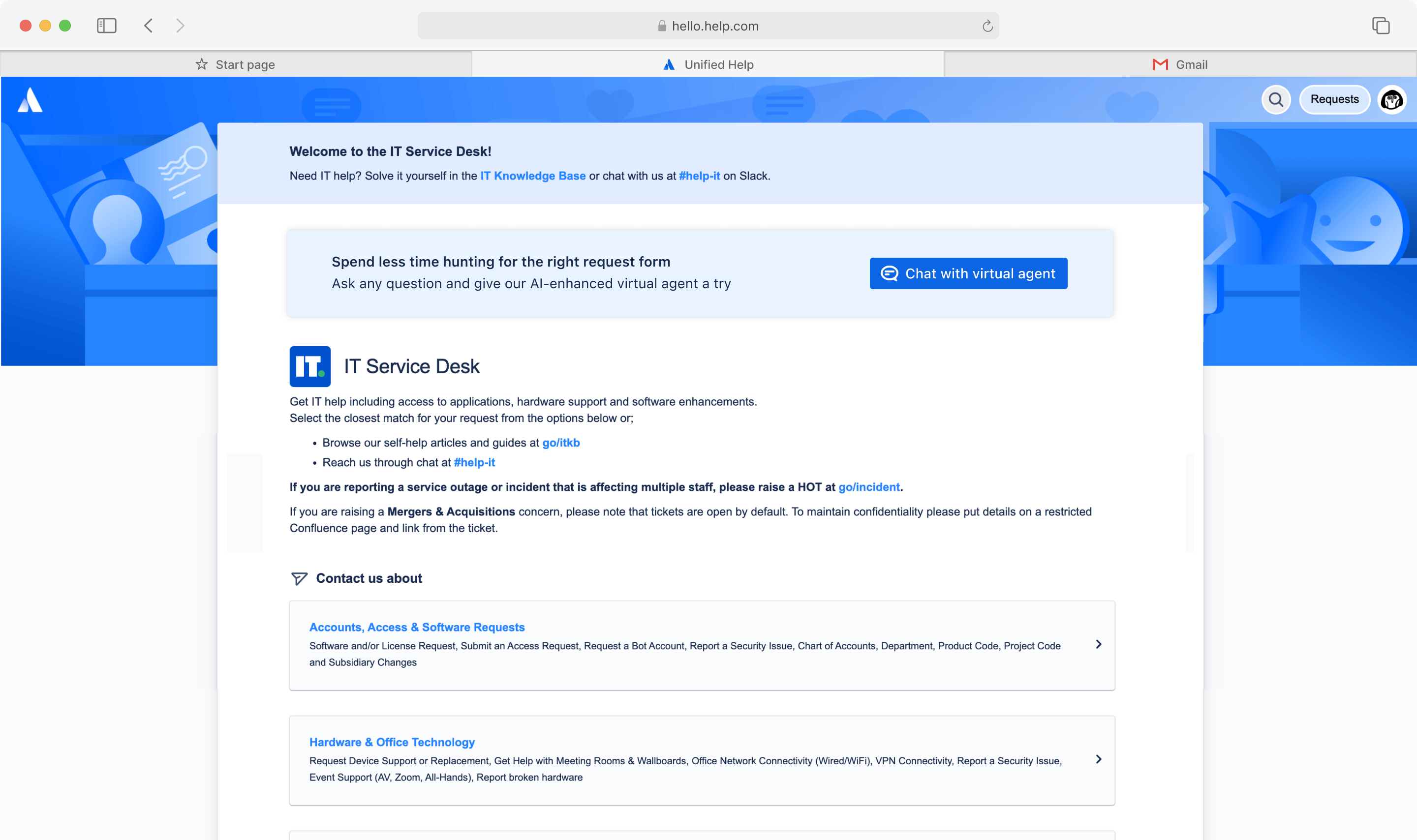 Jira Service Management AI-powered virtual agent on portal