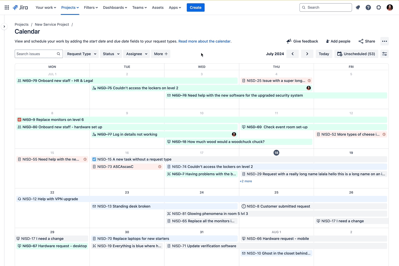 Calendar view announced for new Jira Service Mangement projects