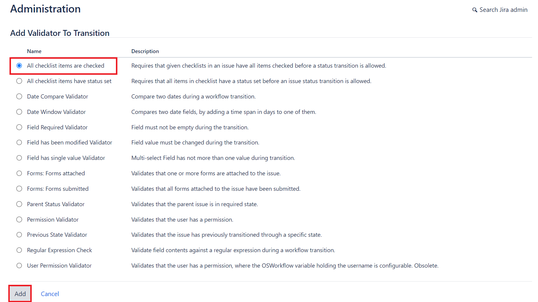 Blocking Jira issue transitions when checklist ite... - Atlassian Community