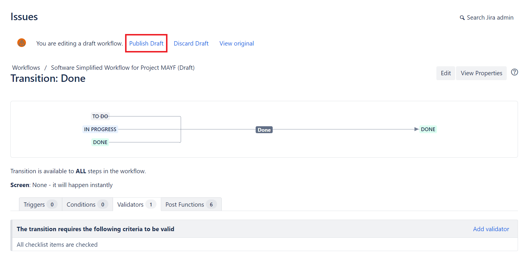 Blocking Jira Issue Transitions When Checklist Ite Atlassian Community