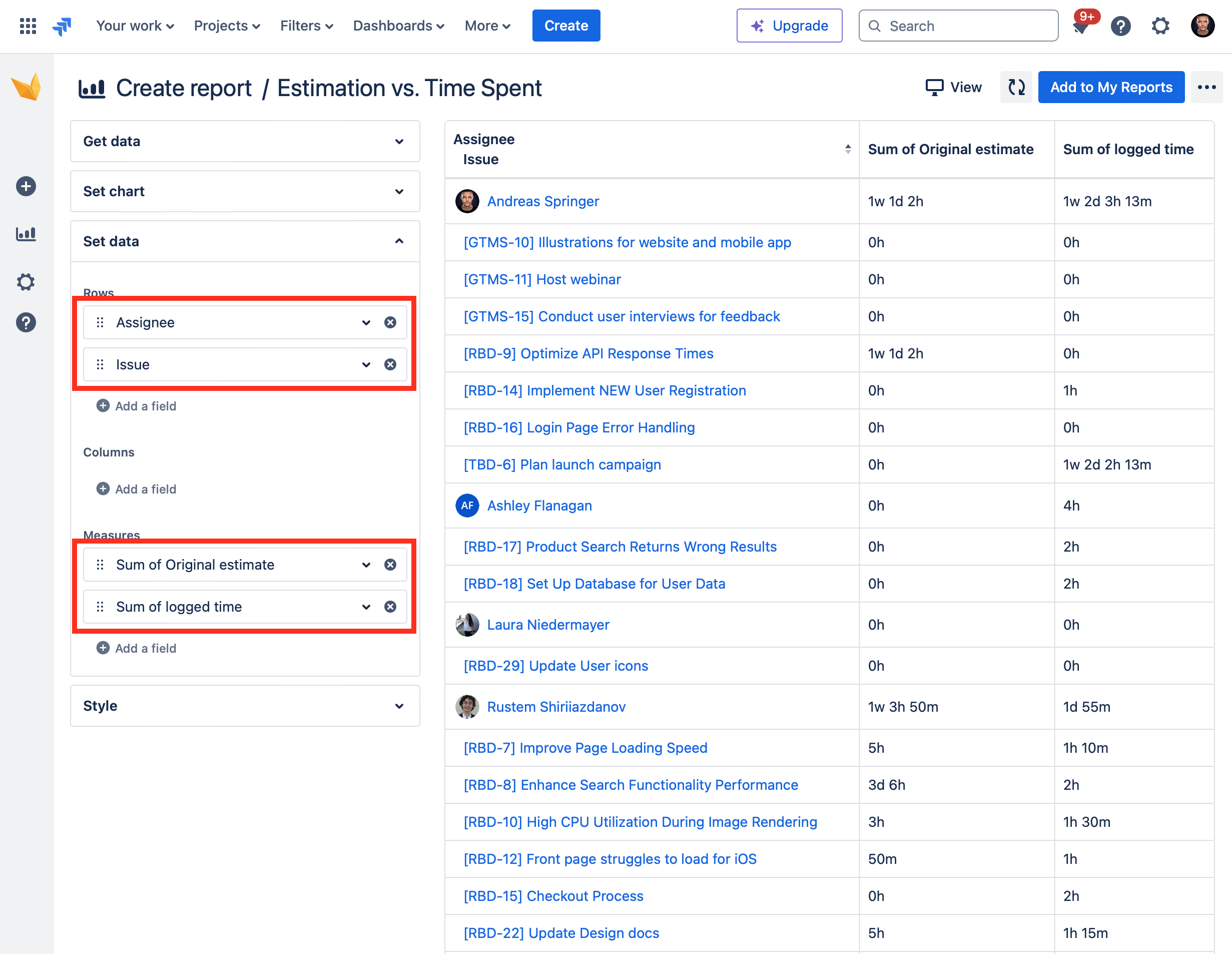 How can I run a Tempo Report and show Original Est...