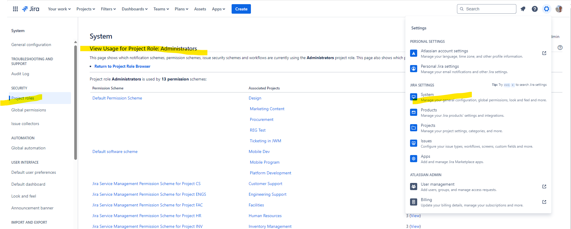 How to get the project roles usage in workflows