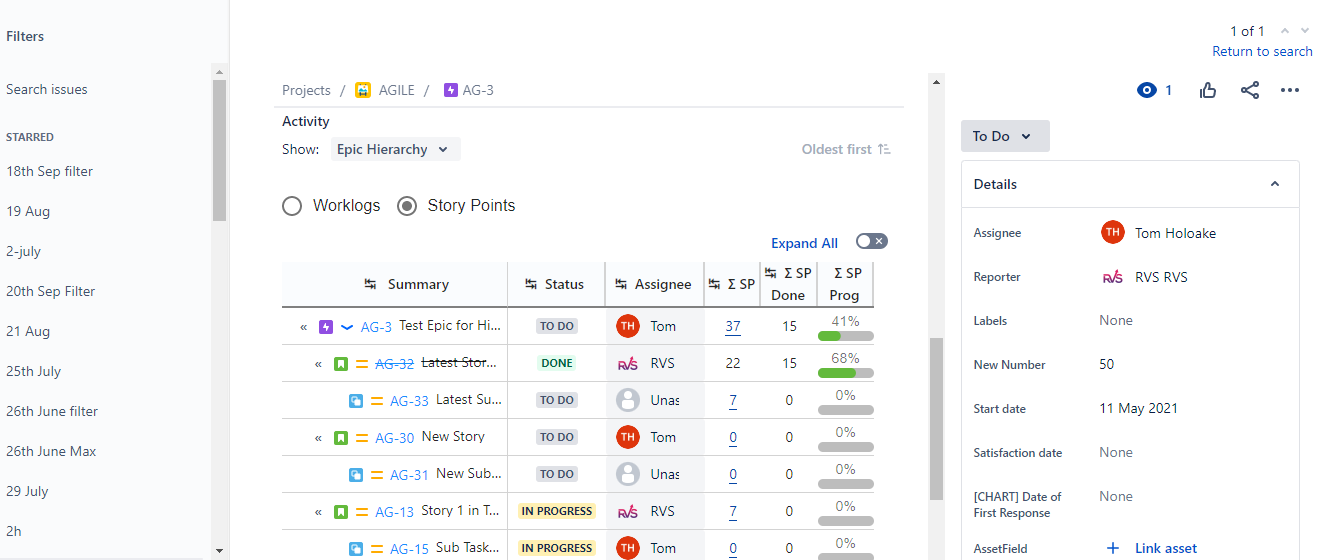 Display the resolution in epic overview (issues in...