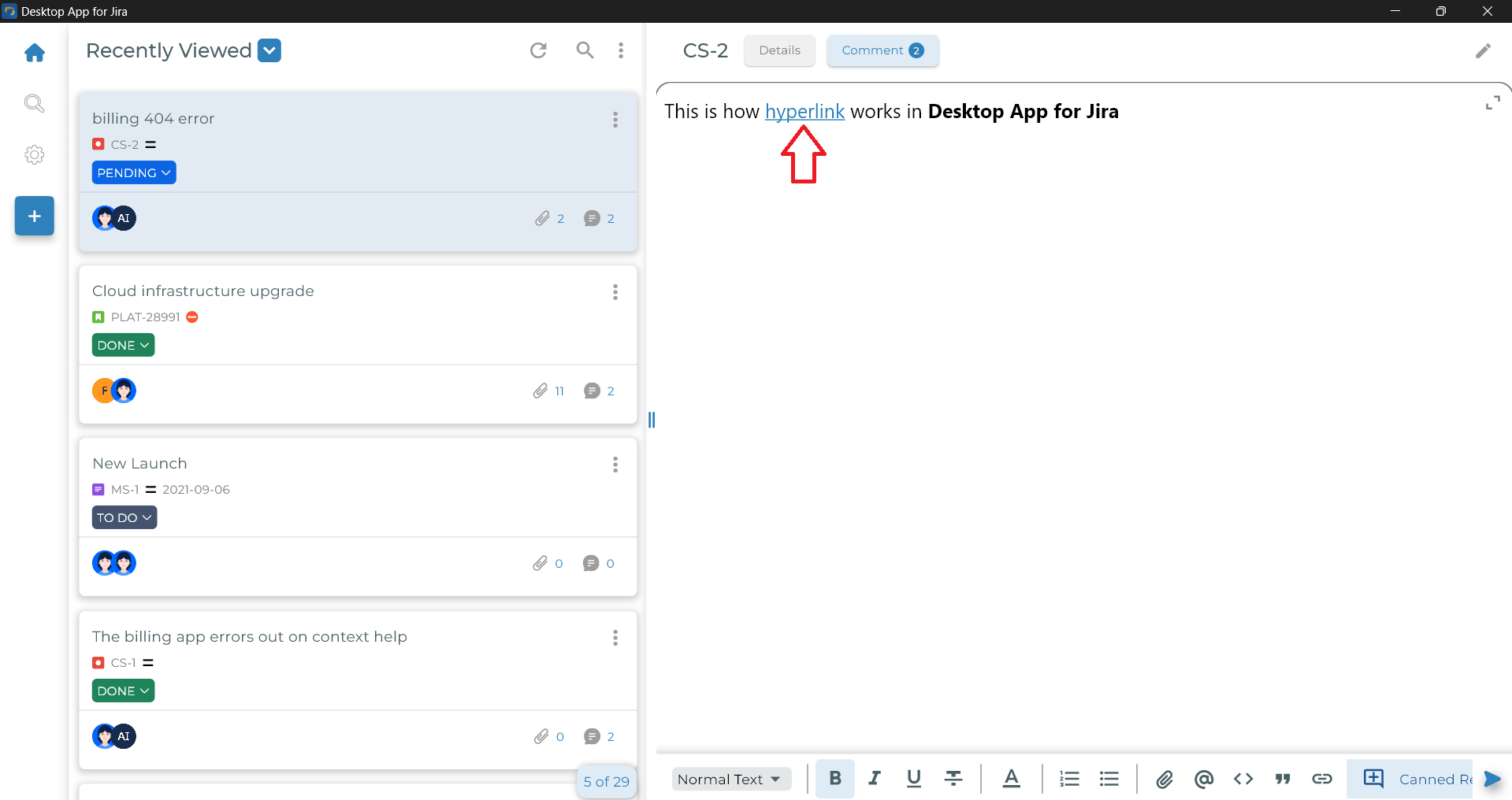 Hyperlink text in issue description on Mac Desktop...