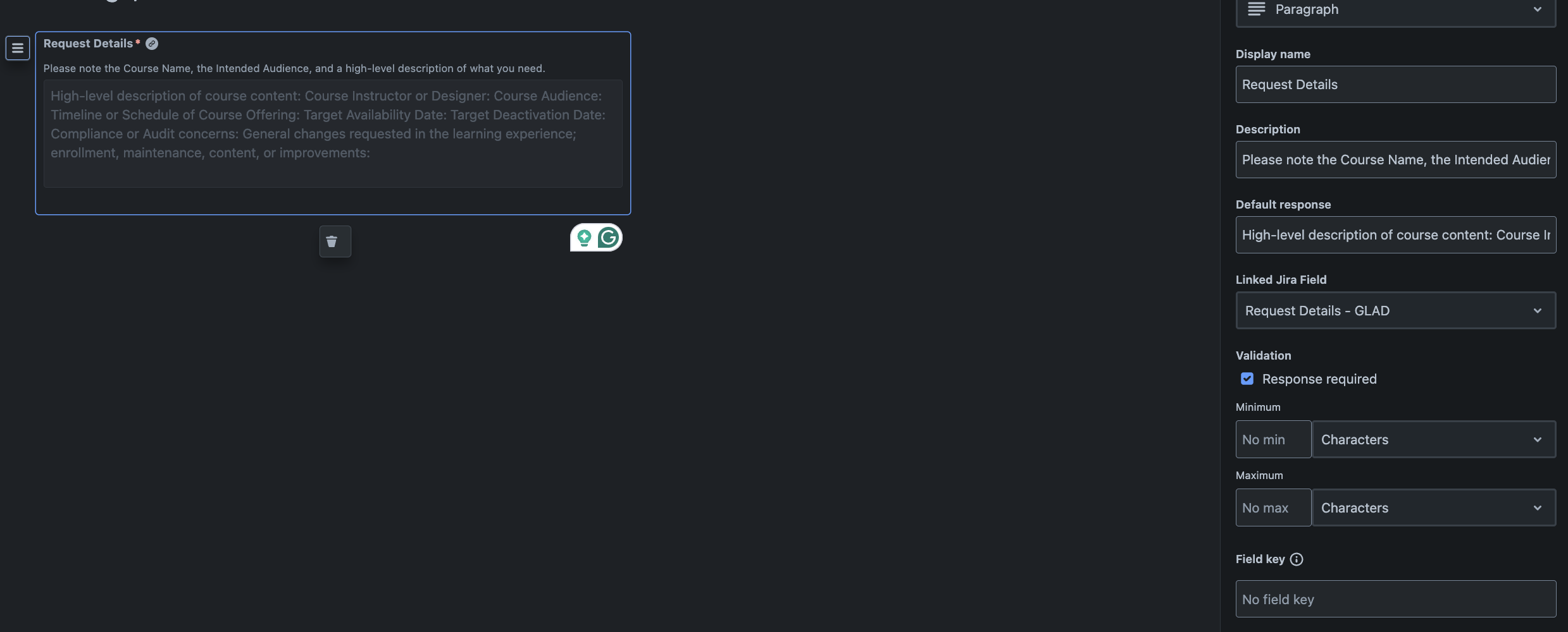 Default Response in JSM Forms