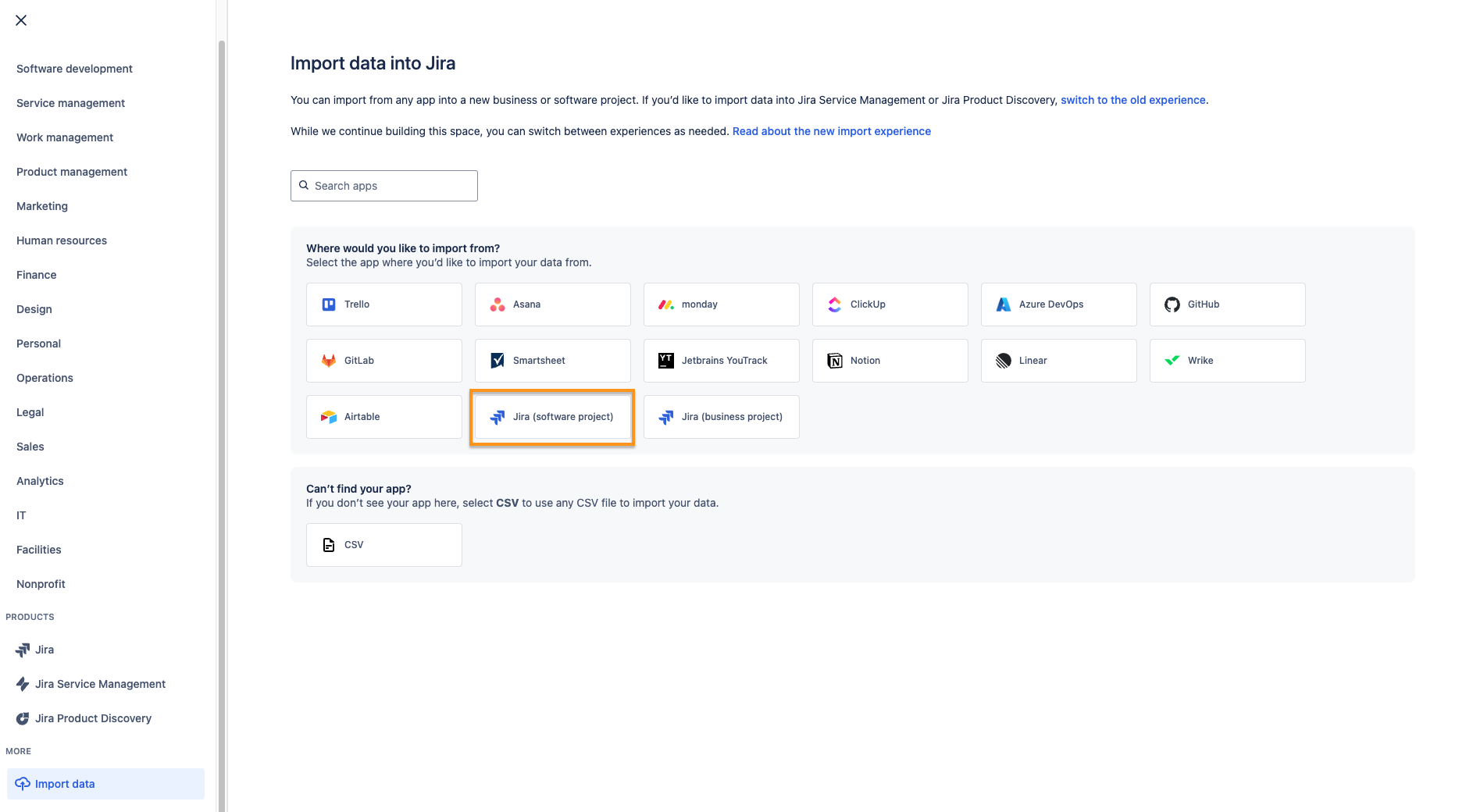 Import Jira software project into a software proje...