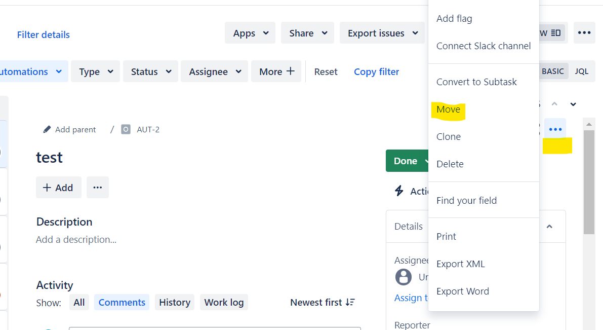 HOw - Move BUG from Project A to Project B