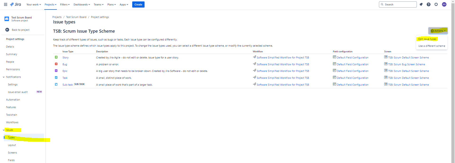 Different types of sub-tasks in Jira, within a sin...