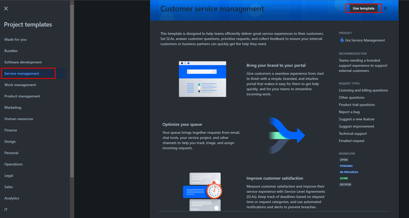 How do I access the template from Jira Service Man...