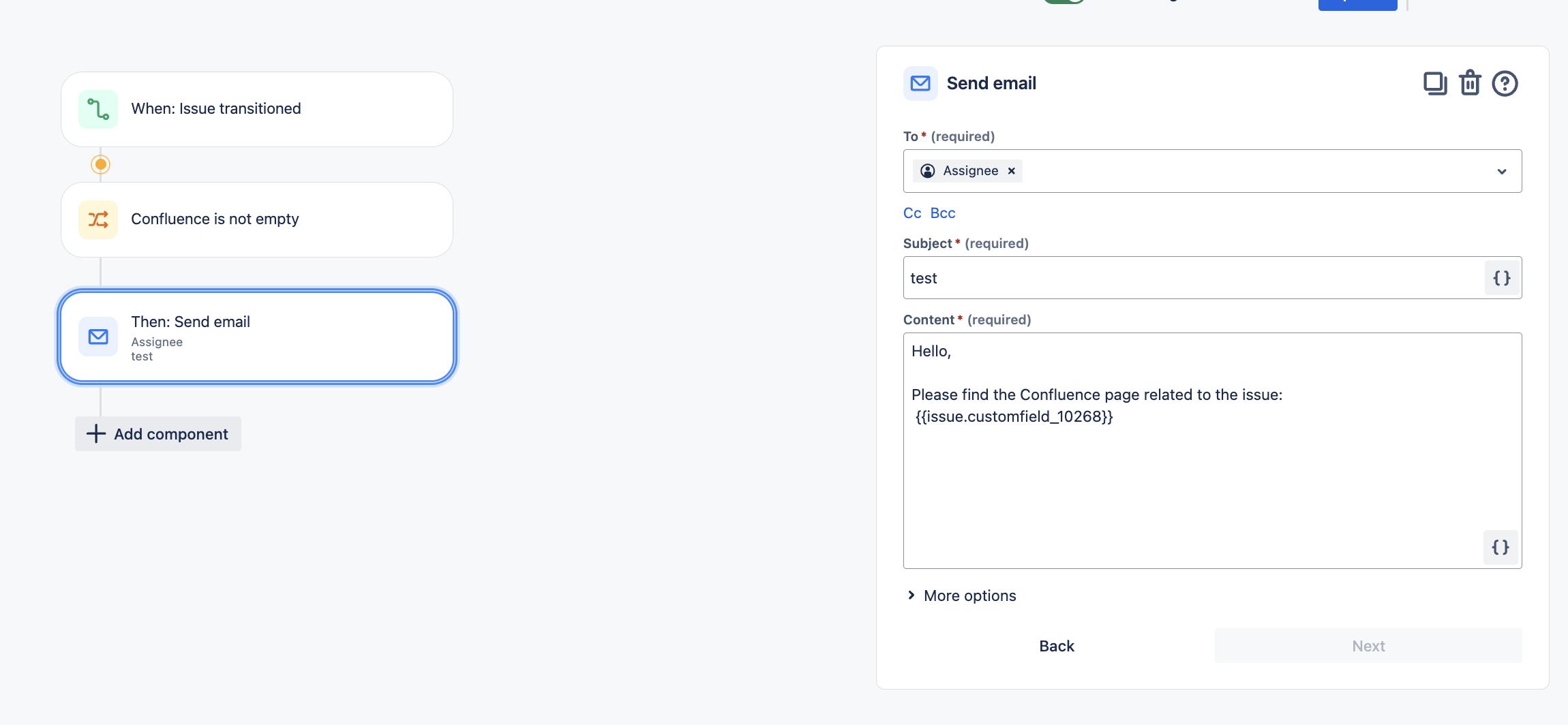Solved: Jira Automation - Send email - Insert link to Conf...