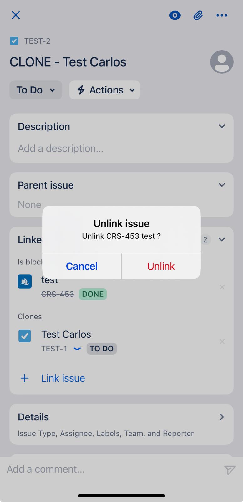 Solved: JIRA iOS Cannot Break Link Cloned Ticket
