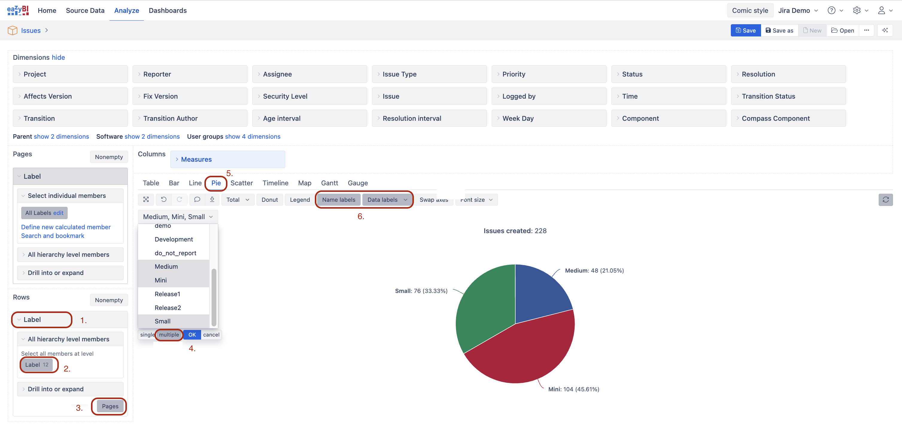 Pie Chart for labels