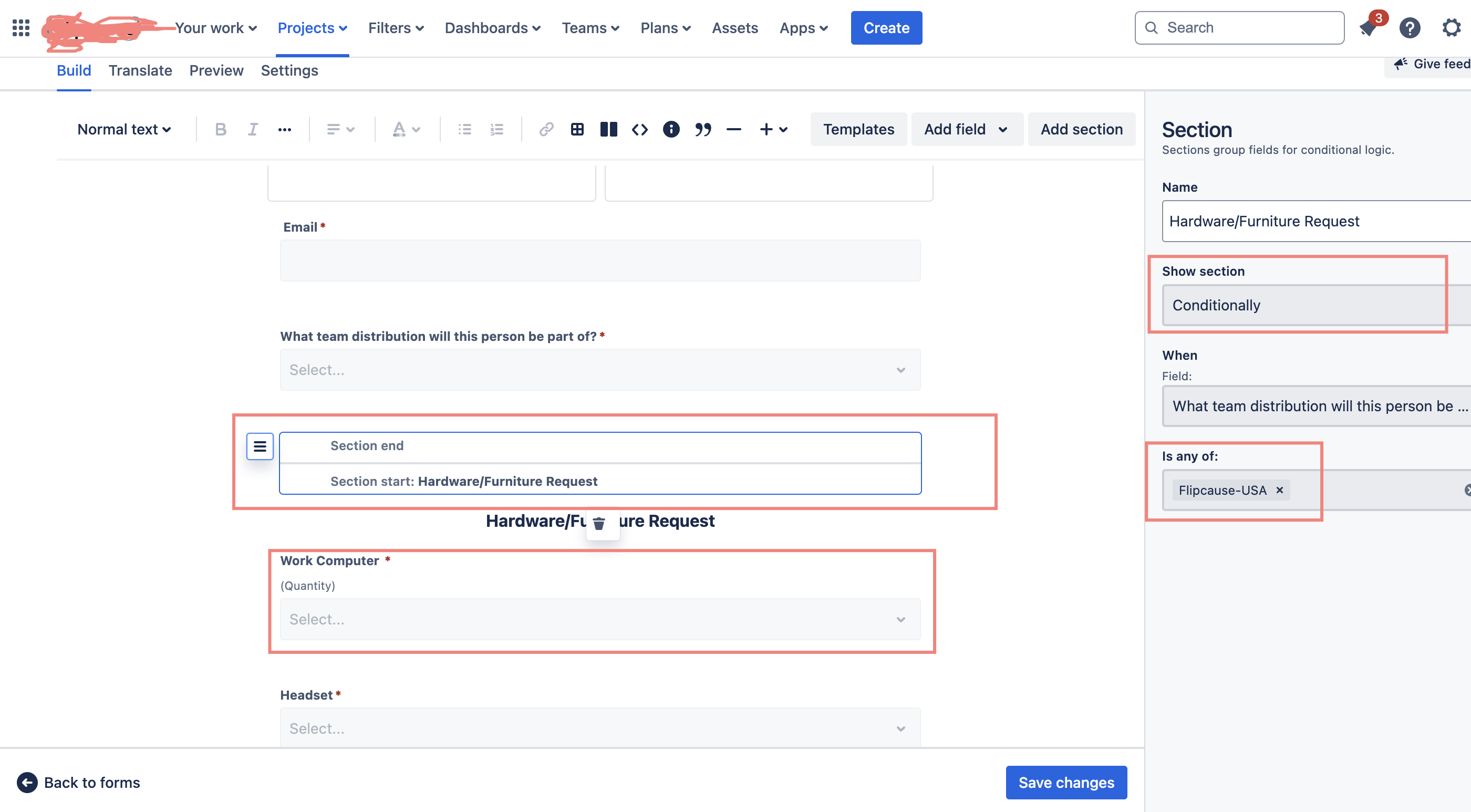 Form Same field different Section