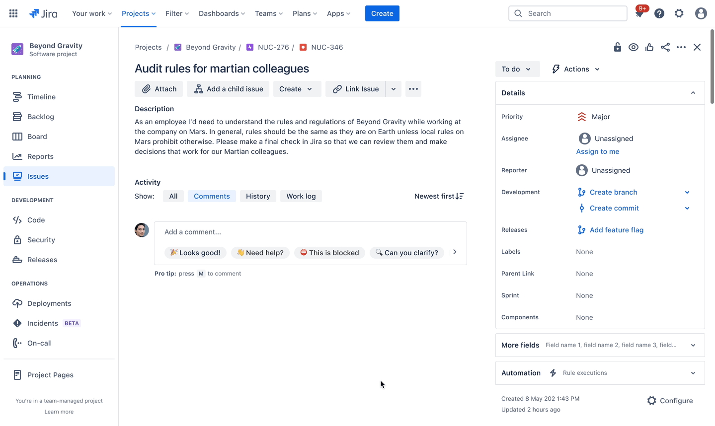 Jira now offers smart replies in issues