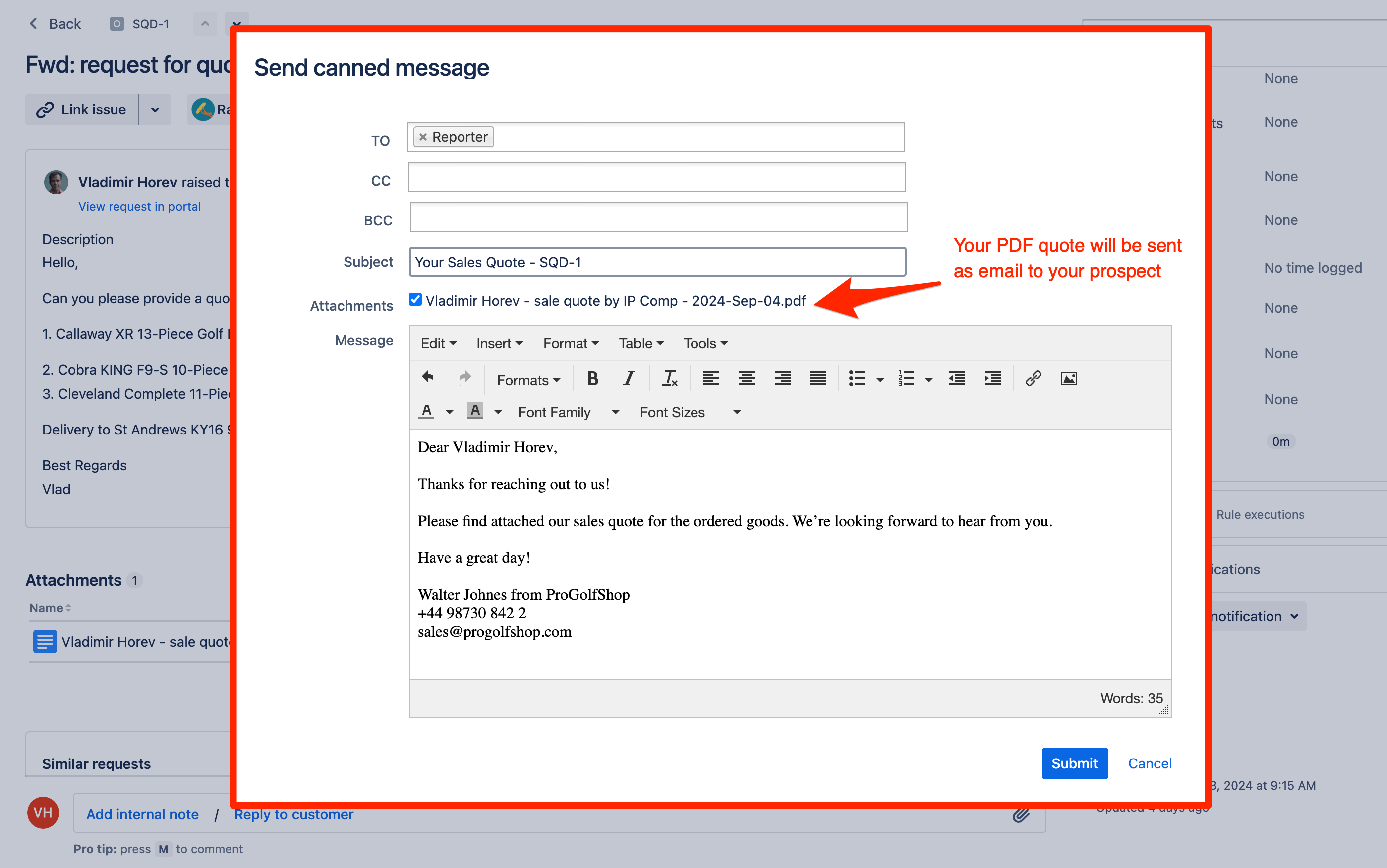How to create sales quotes in JSM?