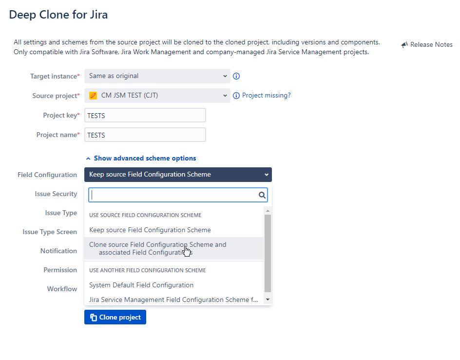 Copying project settings. Workflows and Schemes