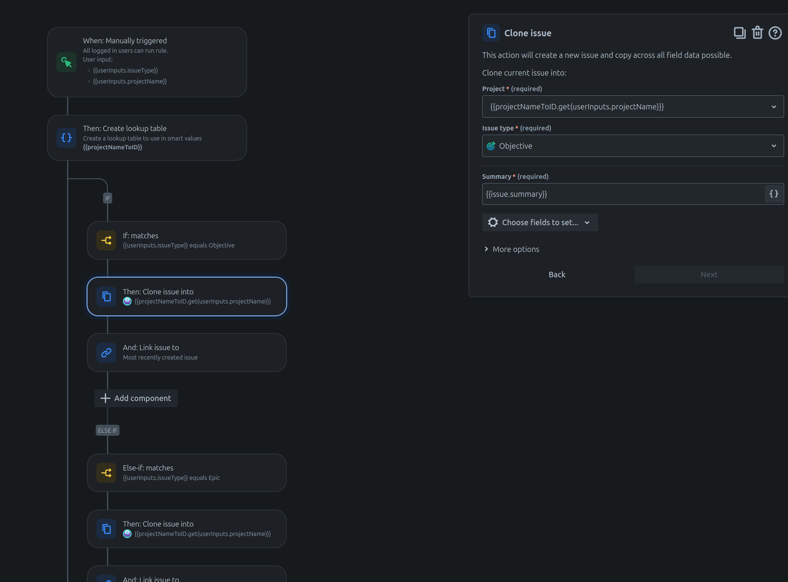 Support smart values for Project field of Create I...