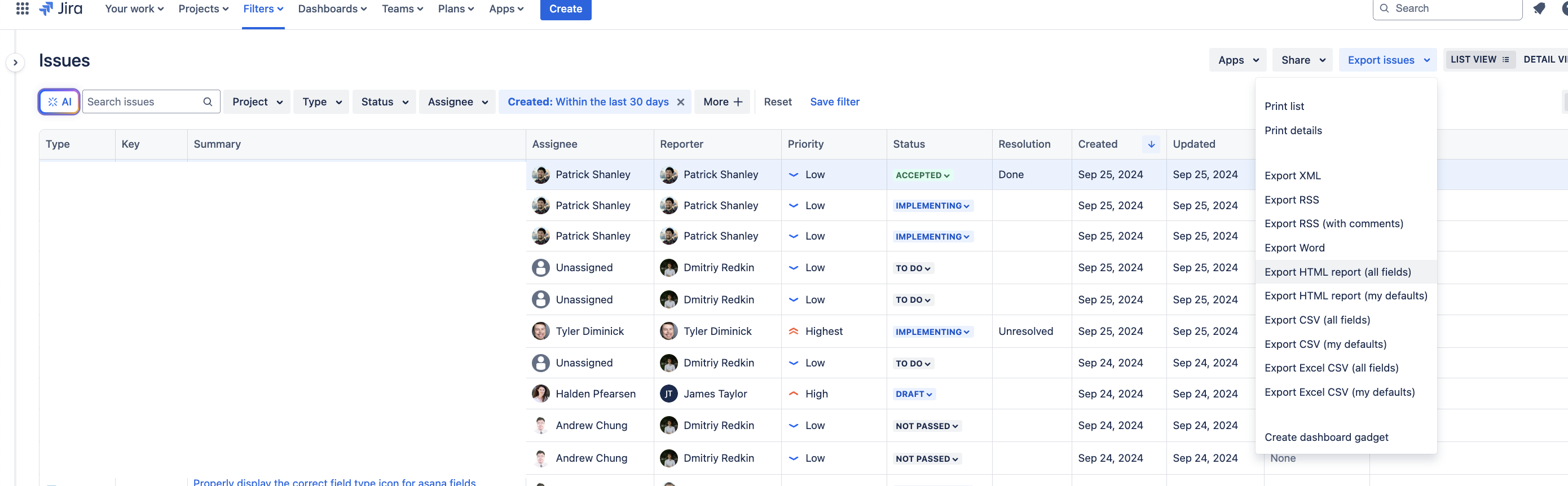 Export project plan visual
