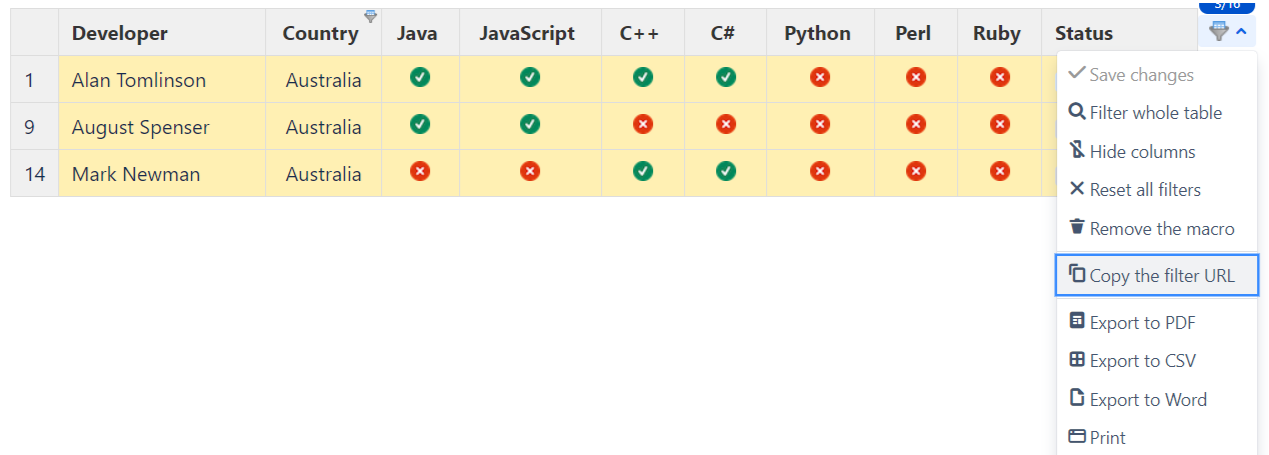 Solved: list of predefined filter on a table