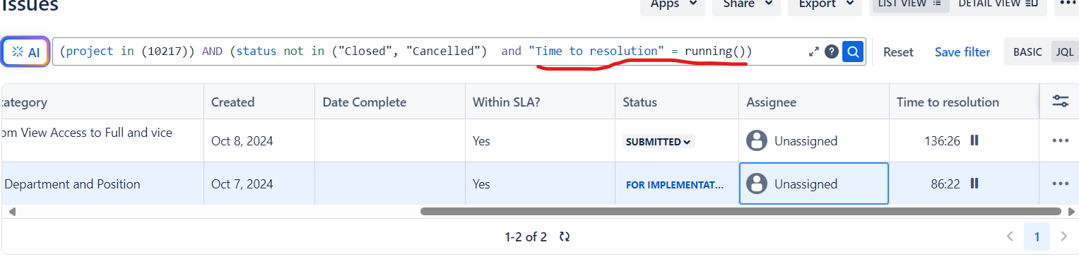 JQL for SLA