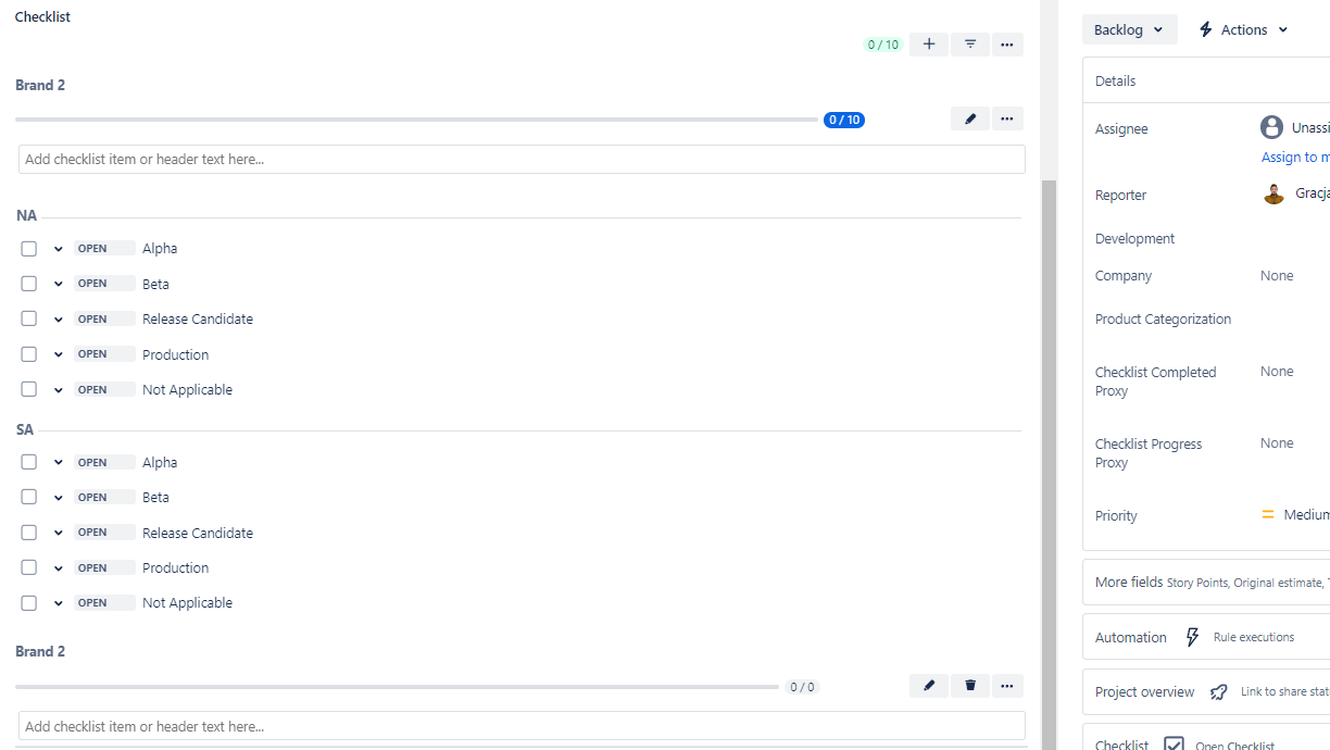 A tab to have custom fields with group of radio bu...