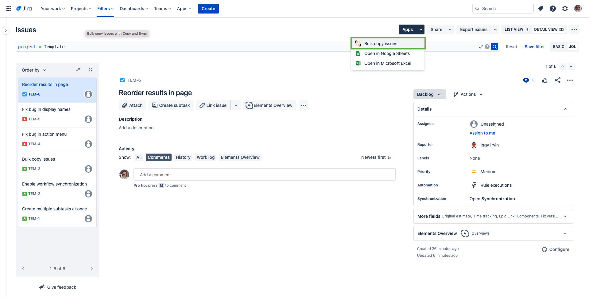 How to quickly clone task or subtask
