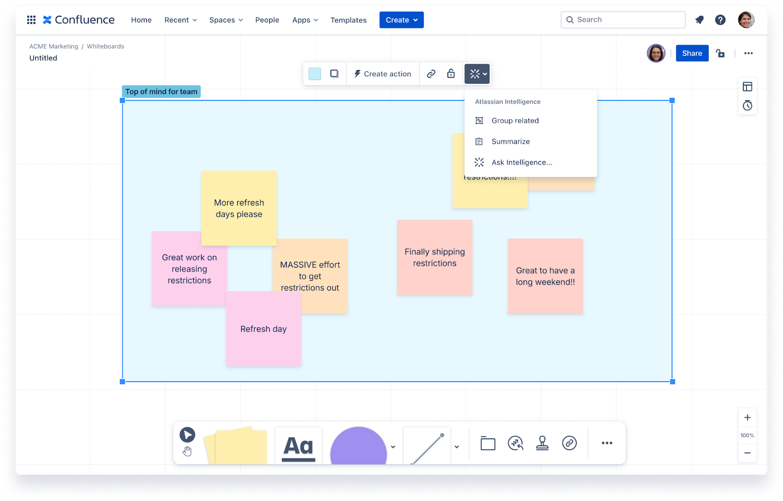 New Confluence Whiteboards Atlassian Intelligence features