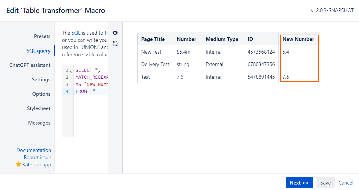 Extracting text in confluence table toolbox SQL