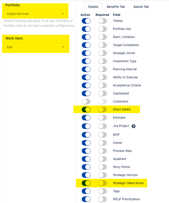 Where to enter values for Strategic Value Score