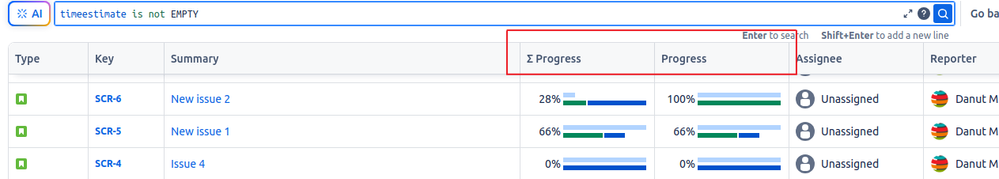 How do I get Epic progress % to show in Jira issue...